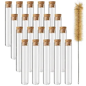 BTSD-home 20pcs Glass Test Tubes 20x120mm 25ml Clear Flat Test Tubes with Cork Stoppers for Plant Propagation, Party and Candy Storage