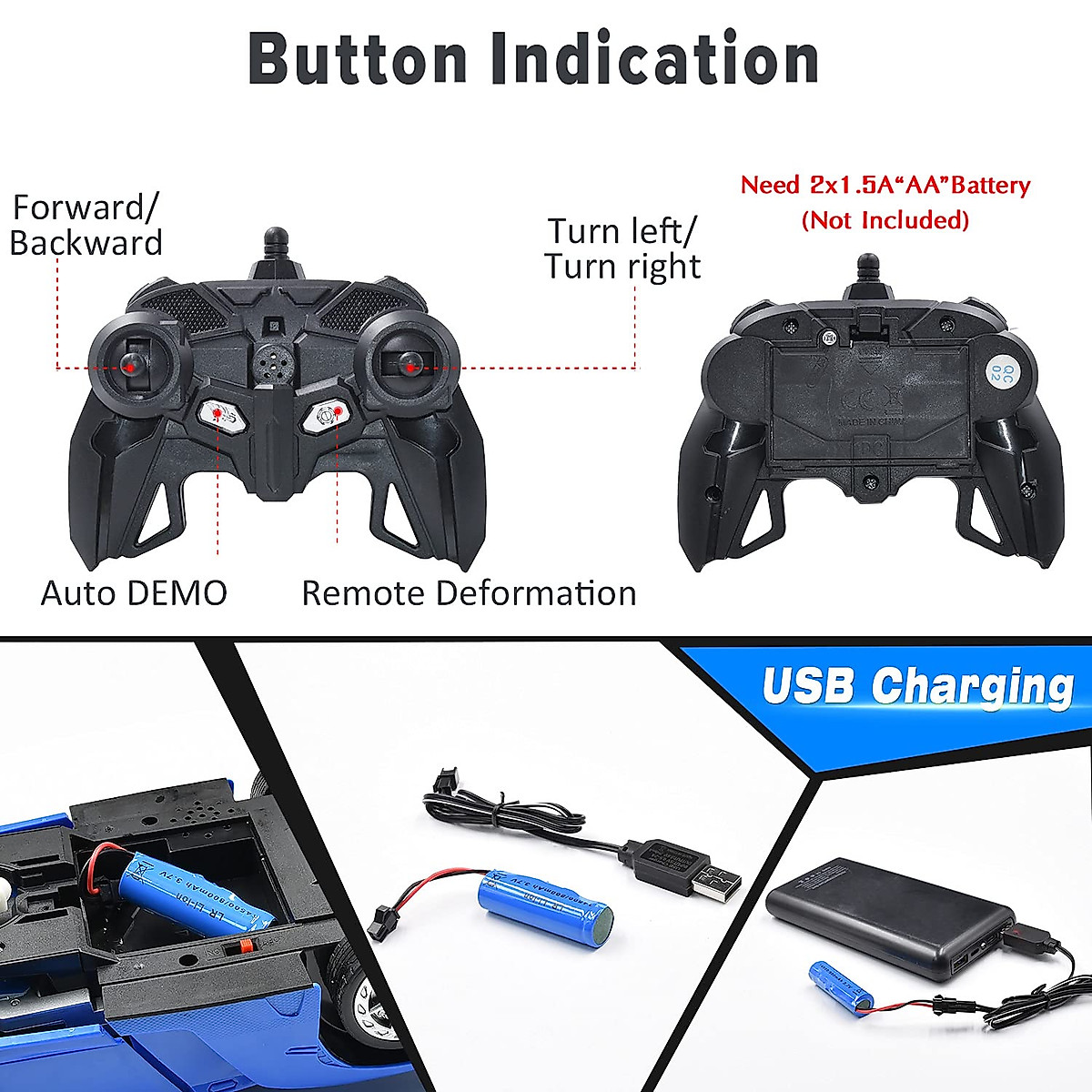 Trimnpy RC Cars for Kids Remote Control Transformrobot Toys, One-Button Deformation 1:18 Gift, 360°Rotating Drifting 2.4Ghz Rechargeable (Blue)