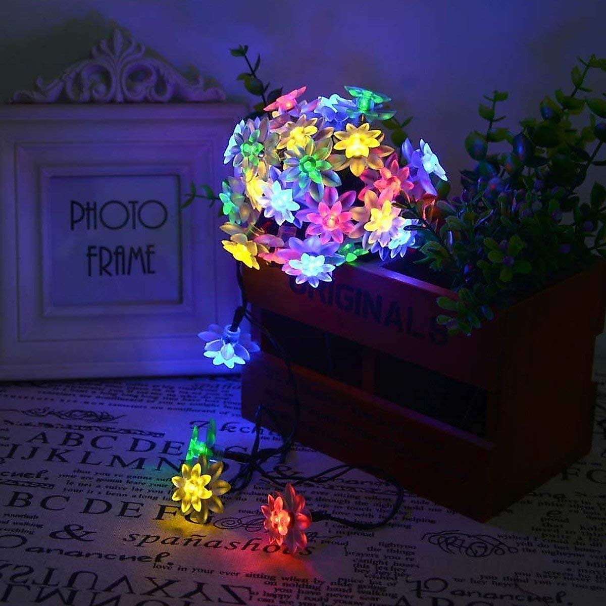 Solar String Lights Outdoor,MUEQU Waterproof 21ft 50 LED Lotus Flower Light Solar Decoration Fairy Lights for Gardens, Homes, Wedding, Christmas Party and Holiday Decoration (Multicolor)