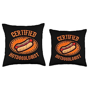 CERTIFIED HOTDOGOLOGIST Hot Dog Eating Contest Hot Dog Lover Throw Pillow, 18x18, Multicolor