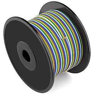 DOAUTO Enough 100Ft Enough 16AWG 5 Way Bonded Trailer RV Camper Towing Boat Wiring Harness Spool, Standard Primary 16AWG 5 Wire Ideal for All Basic Wiring Needs(Green, Yellow, Brown, Blue, White)
