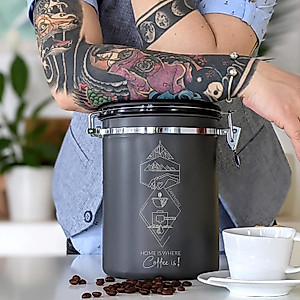 CafetastiQ 38oz / 22oz Coffee Canister – Airtight Stainless Steel Storage Container with Date Tracker & Scoop, Sealed Jar for Grounds, Beans, Tea, Flour, Cereal, and Sugar (Gray Home, 22OZ)