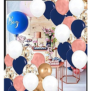 Navy Blue Rose Gold White Confetti Balloons 25pcs for Birthday Party Decorations for Women/Wedding/Baby Shower Navy and Pink Balloons Gender Reveal Party Decorations