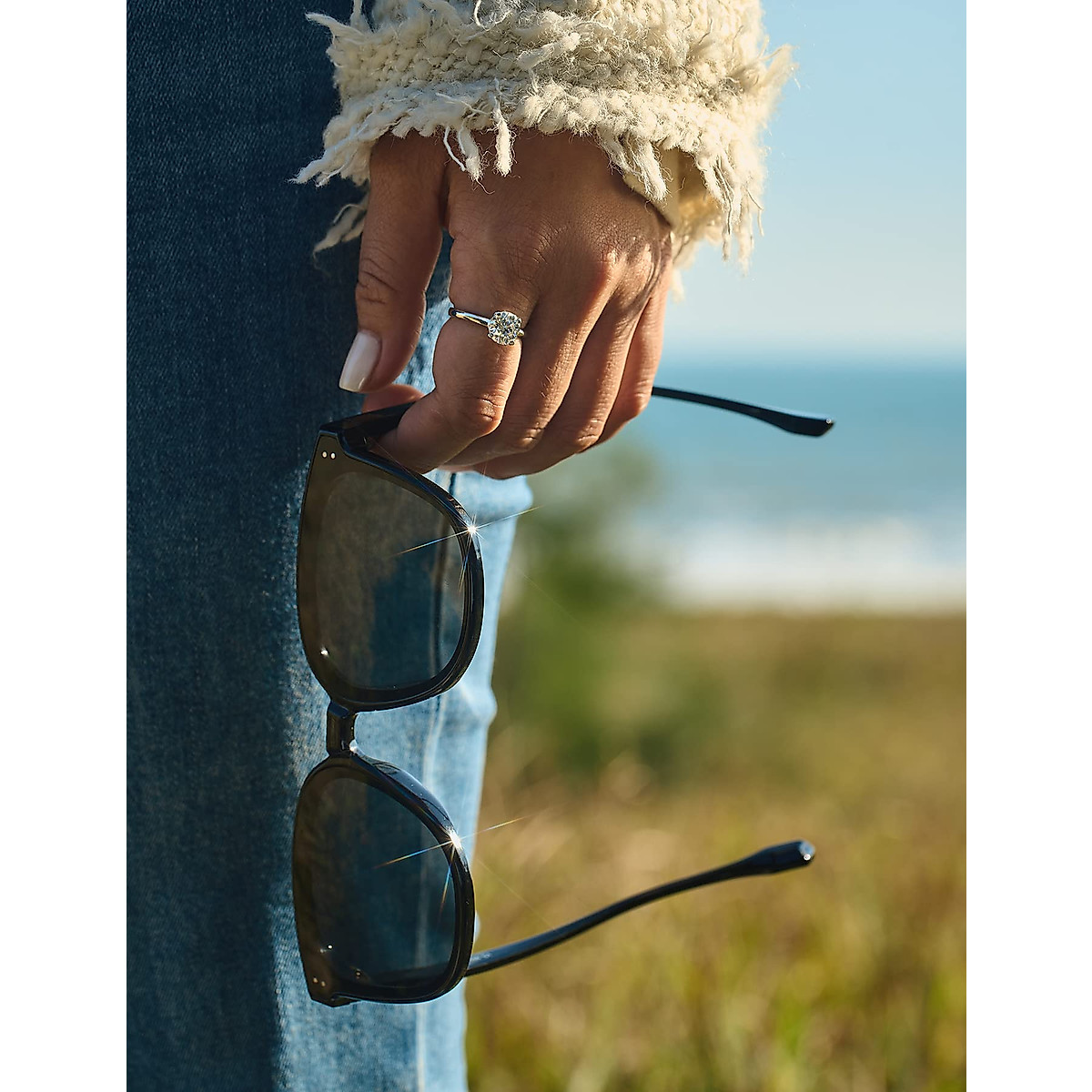 IMOLOVE Moissanite Solitaire Engagement Ring for Women, Women's Engagement Rings Moissanite Promise Rings 2CT D Color VVS1 Clarity Wedding band 925 Sterling Silver with 18K Gold Plated-6-2CT