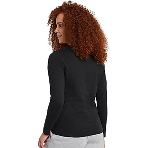 Hanes Comfortblend Women's Originals Long Sleeve Cotton T-Shirt, Lightweight V-Neck Tee, Modern Fit, Ebony, X-Large