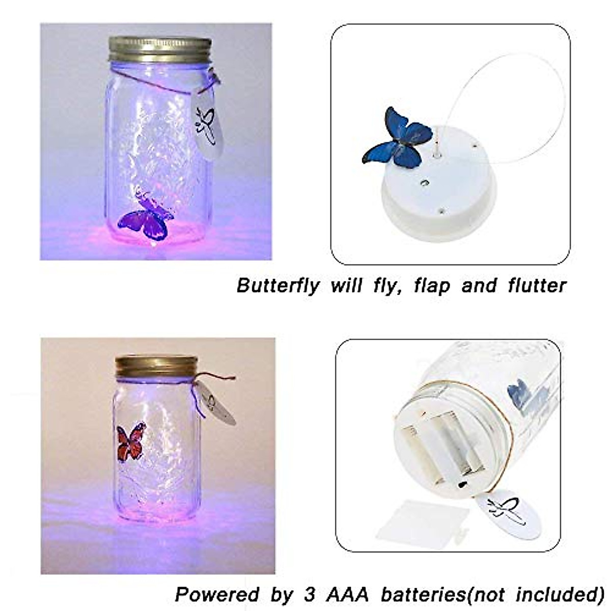Butterfly in a Jar, Glass Animated Butterfly In A Jar With LED Light Gift Decoration (Blue)