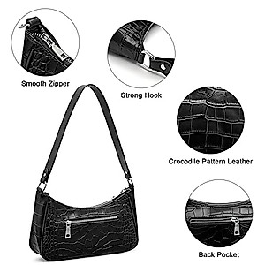 S-ZONE Genuine Leather Shoulder Bag for Women Hobo Purse Handbag Crocodile Pattern Zipper Small Classic
