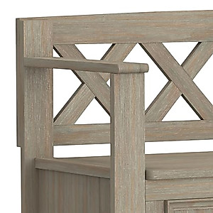 SIMPLIHOME Amherst SOLID WOOD 48 inch Wide Entryway Storage Bench with Safety Hinge, Multifunctional Transitional in Distressed Grey