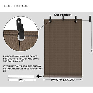 ECOOPTS Outdoor Roller Shade, Roll Up Shade Blind Sun Shade for Patio Porch Back Yard Gazebo Deck Balcony (8'W x 6'L, Brown)