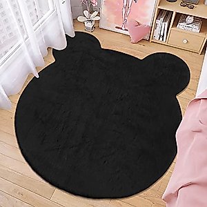 TNNOLA Bear Shaped Rug 4 x 4 Feet Faux Fur Rugs for Bedroom Aesthetic Soft Fluffy Faux Rabbit Fur Rug Fuzzy Carpet for Nursery Kids Teen Girls Room Home Decor