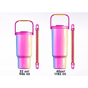 Meoky 40 oz Tumbler with Handle and Straw, Insulated Water Bottle, Stainless Steel Travel Mug, Keeps Cold for 34 Hours, 100% Leak Proof, Fits in Car Cup Holder (Carnival)