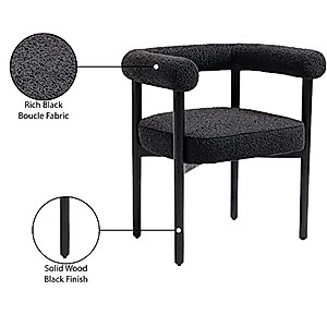 Meridian Furniture Hyatt Collection Mid-Century Modern Dining Chair, Solid Wood Finish, Rich Boucle Fabric, 26.5" W x 22" D x 28" H, Black