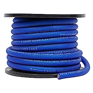 Rockville R0G50BLUE 0 Gauge 50 Foot Spool Blue Car Amp Power+Ground Wire Cable