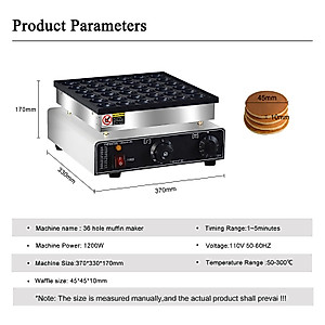 110V Commercial Mini Dutch Pancake Maker ，36PCS Dutch Pancake Baker Machine ，Nonstick Dorayaki Maker,Dutch Poffertjes Grill,Stainless Steel, Breakfast，Snacks, Desserts, Restaurants, Cafes