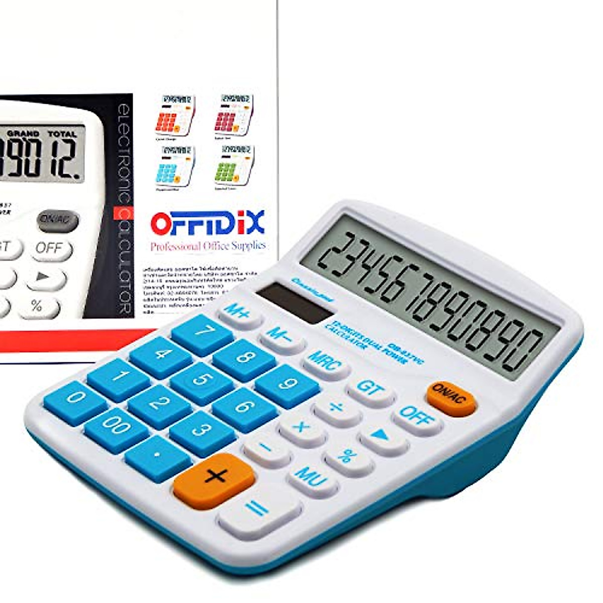 OFFIDIX Office Desktop Calculator, Solar and Battery Dual Power Electronic Calculator Portable 12 Digit Large LCD Display Calculator, Calculators Large Display Blue
