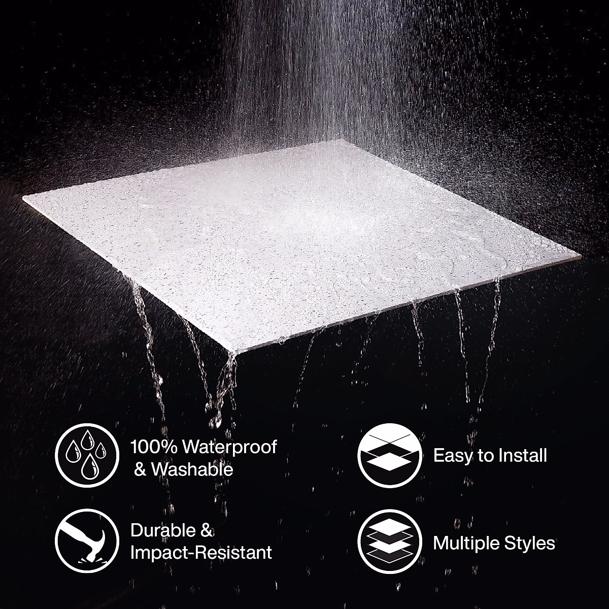 Genesis 2ft x 2ft White Antique Ceiling Tiles - Easy Drop-in Installation – Waterproof, Washable and Fire-Rated - High-Grade PVC to Prevent Breakage - Package of 12 Tiles