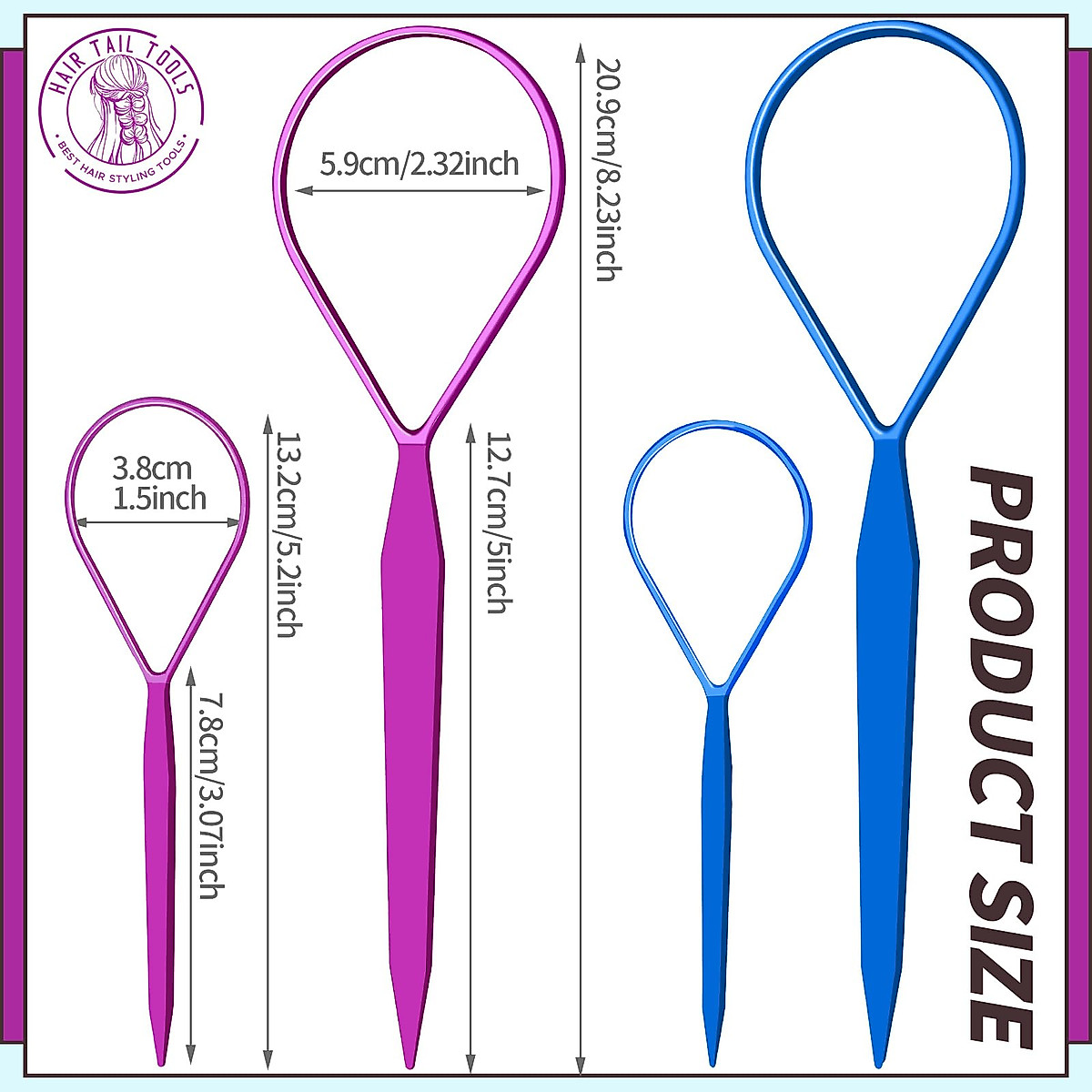 Teenitor 4pcs Pony Hair Tail Accessories, 2 Pairs French Braiding Tool, Turvy Styling Tool for Women Girls, Ponytail Pull Through Tool Purple/Blue