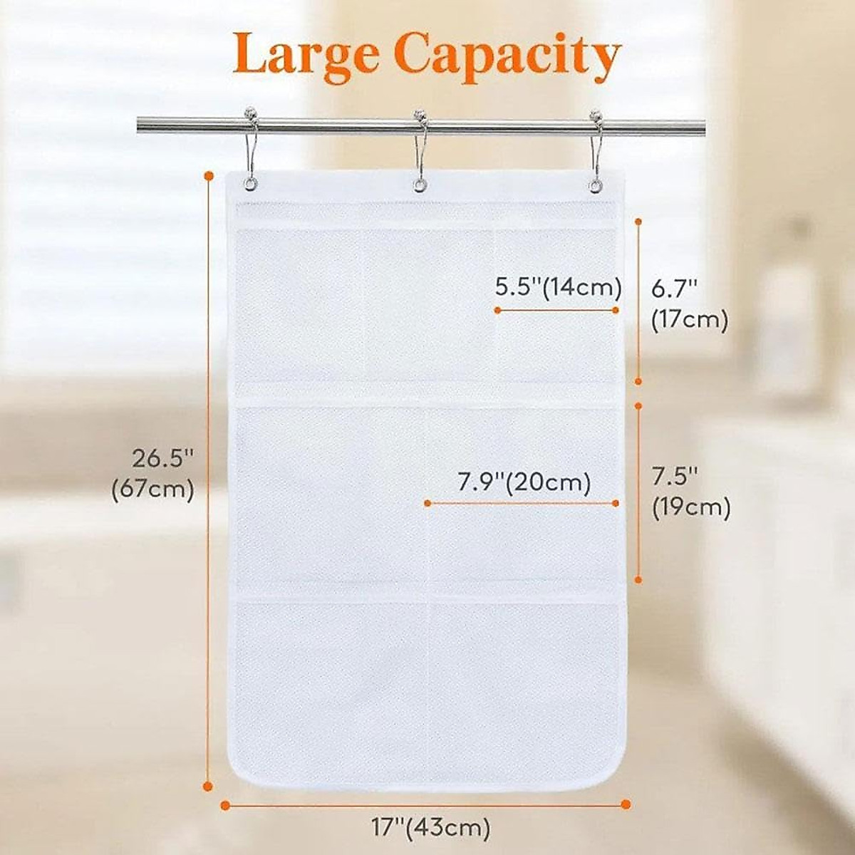 HFLWYWD Shower Organizer,7 Pockets Hanging Shower Organizer with Quick Drying Mesh,Portable Space Saving Shower Caddy Hanging,Bathroom Organizer to Hold Soap, Shampoo (1pcs)