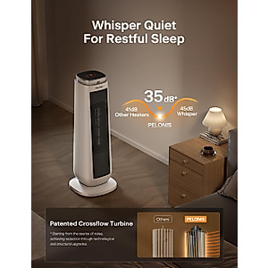 PELONIS PHTPU1501 Ceramic Tower 1500W Indoor Space Heater with Oscillation, Remote Control, Programmable Thermostat & 8H Timer, ECO Mode, Tip-Over Switch & Overheating Protection, White