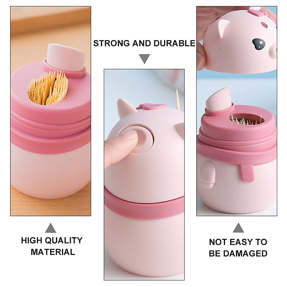 VORCOOL Automatic Toothpick Dispenser Cute Pig Shape Pop- Up Toothpick Holder Plastic Fruit Pick Storage Box Container for Home Kitchen Restaurant1