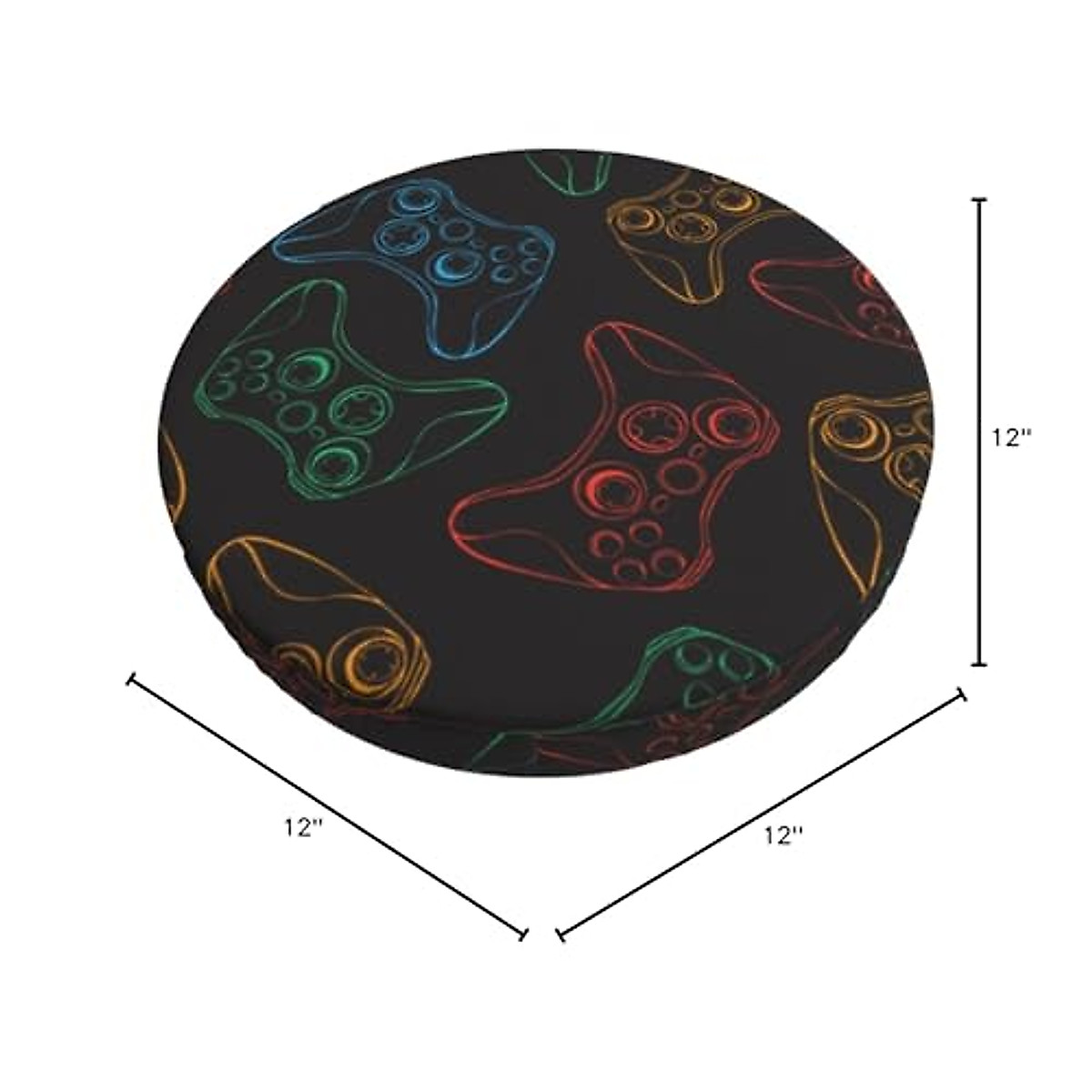 Kuilepa Gamepad Joystick Game Round Bar Chair Cushion Cover 14 Inch,Bar Stool Protector with Elastic, Soft Washable Round Chair Cover for Wooden Metal Stools