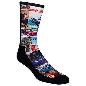 Jeep Crew Socks-1 Pair Pack-Lightweight Cushioned Comfort, Black (Vintage Ads), Women's Shoe Size 5-10