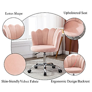Yoluckea Modern Velvet Swivel Office Chair, Pink, Adjustable Height, Ergonomic Design