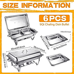 6 Pcs Chafing Dish Buffet Set 8 Qt Stainless Steel Chafer Complete Set Catering Buffet Servers and Warmers with Foldable Frame, Food Pan, Fuel Holder and Lid for Parties Banquet Wedding (2 Half Size)