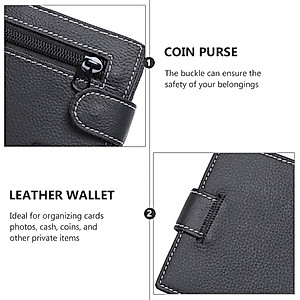 Amosfun Button Wallets for Men snap Wallet with Zipper Coin Pocket Mens Leather- Mens Wallet Buckle Stitching Wallet Coin- Purse Storage Bag (Black)