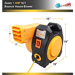 Zoom Blowers XLT 1hp Inflatable Bounce House Blower Fan, Energy Efficient, Commercial Electric Low Amp Draw Air Blower for Inflatables, Water Slide, Bouncy House, or Obstacle Course for Kids