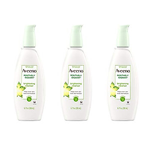 Aveeno Positively Radiant Brightening Facial Cleanser for Sensitive Skin, Non-Comedogenic, Oil-Free, Soap-Free & Hypoallergenic, 6.7 Fl Oz, Pack of 3