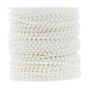 Mandala Crafts Faux White Pearl Beads Garland - 4mm 44 Yds White Pearl Strands Spool Pearl String Bead Roll Pearl Garland for Wedding Party Christmas Tree Decoration