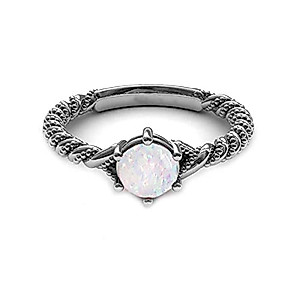 CaratYogi 925 Sterling Silver Antique Ring Created Opal October Birthstone Engagement Ring Women Fashion Jewelry in Size-5