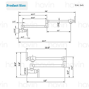 Havin Black Brass Pot Filler,Wall Mount Commercial Pot Filler Faucet,Brass Copper Material Kitchen Folding Faucet, in Wall Kitchen Faucet,Coffee Machine Faucet,Style A,Matte Black