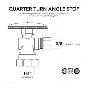 Everflow Supplies 81112PR-NL 1/2 X 3/8" CHROME PLATED BOXED QUARTER TURN ANGLE STOP VALVE WITH A FEMALE THREADED AND A COMPRESSION CONNECT