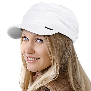Ruphedy Newsboy Cap for Women Summer Chemo Headwear Hair Loss Cancer Hat with Brim (White)