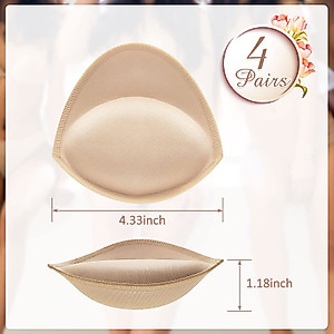4 Pairs Push up Bra Inserts Breast Enhancer Cups Bra Pad Inserts Sewn Edges Bra Replacement Pad Sew in Bra Cups Sports (Beige)