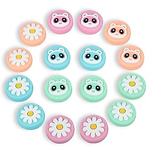 16 Pcs Cute Thumb Grip Caps Compatible with Nintendo Switch/Switch OLED/Switch Lite Console, Soft Silicone Analog Stick Button Cover for Joy-Con Controller, Joystick