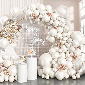 Pearl White Balloons Arch Double-Stuffed White Balloons Garland Ivory Balloon Different Sizes 18/12/10/5inch 61pcs Cream Beige Latex Balloons for Wedding Bridal Birthday Anniversary Decorations