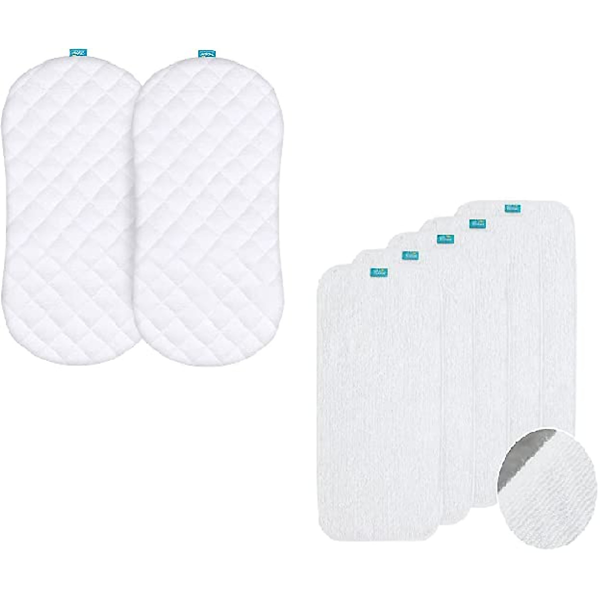 5 Count Changing Pad Liner, Waterproof Larger Changing Pad Cover 28" X 15", Cotton Terry (Solid Improved Thickness) / Bassinet Mattress Pad Cover, Waterproof, 2 Pack, Ultra Soft Bamboo Sleep Surface