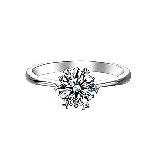 TwoBirch Platinum Plated 925 Sterling Silver 1 CT Solitaire Moissanite Engagement Ring with Heart Shaped Prongs (Size 6)