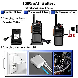 BAOFENG Walkie Talkies Long Range BF-888S Plus Rechargeable 1500mAh Li-ion All Day Working, USB Cable Charging Portable Two Way Radio with Earpieces and Mic（2 Pack）