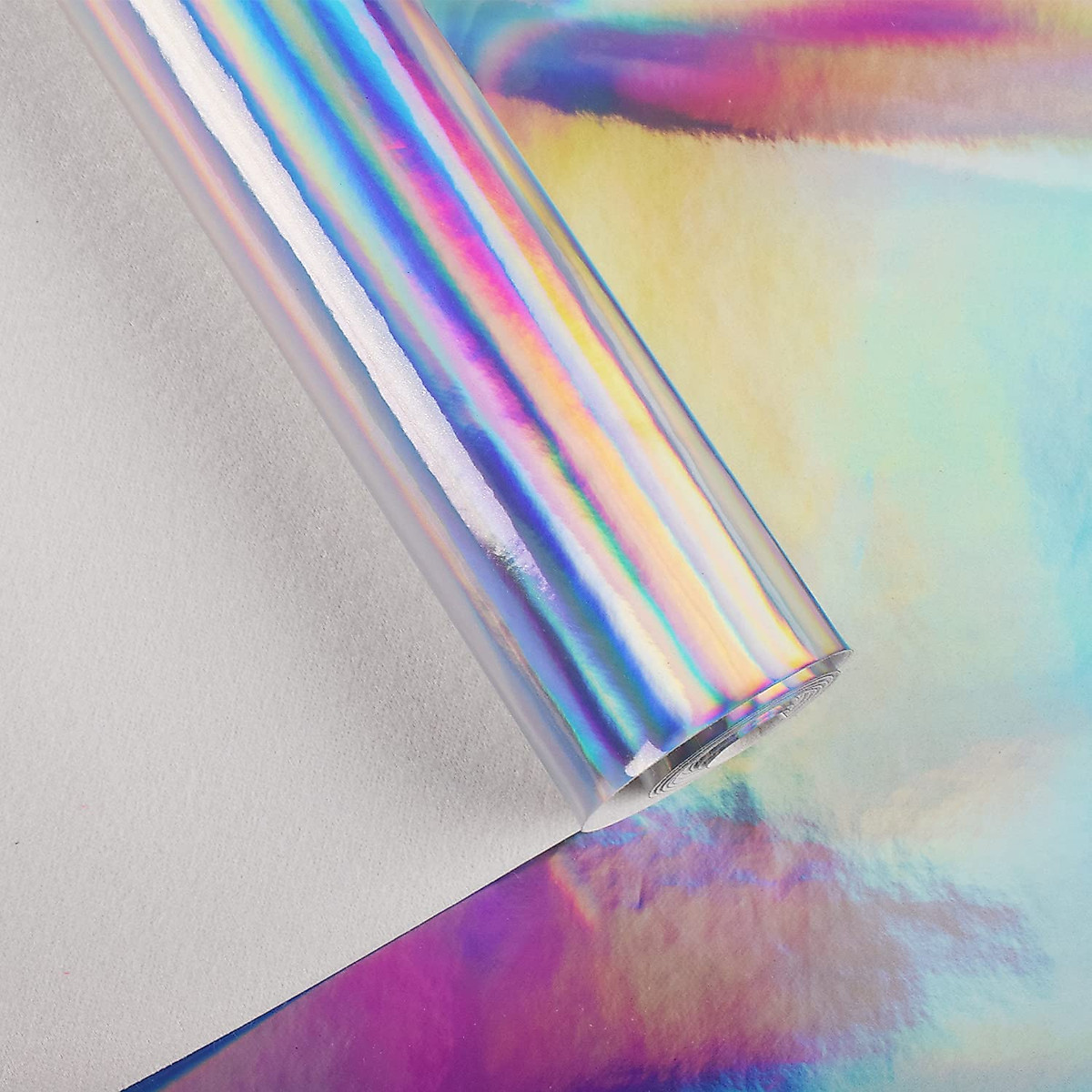 HGUAN Holographic Vinyl Fabric 12"x53"(30cm x 135cm),1roll Faux Leather Sheets are Suitable for Bows,Leather Earrings and Other DIY Craft Items (Silver)