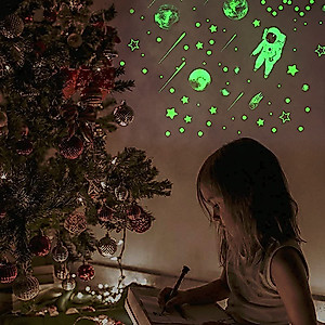 Glow in The Dark Stars Wall Stickers, Glowing Planets Astronaut Adhesive Stickers for Kids Bedroom, 849PCS Shining Galaxy Ceiling Decals, Solar System Space for Girls, Boys and Baby Room Decorations