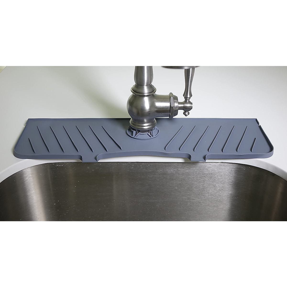 Premium 34” x 22” Under Sink Mat with Bonus Faucet Splash Guard: Waterproof Silicone Kitchen Sink Mat with Drain Hole - Rubber Mat Cabinet Protector, Anti-Slip, and Waterproof Kitchen Cabinet Liner