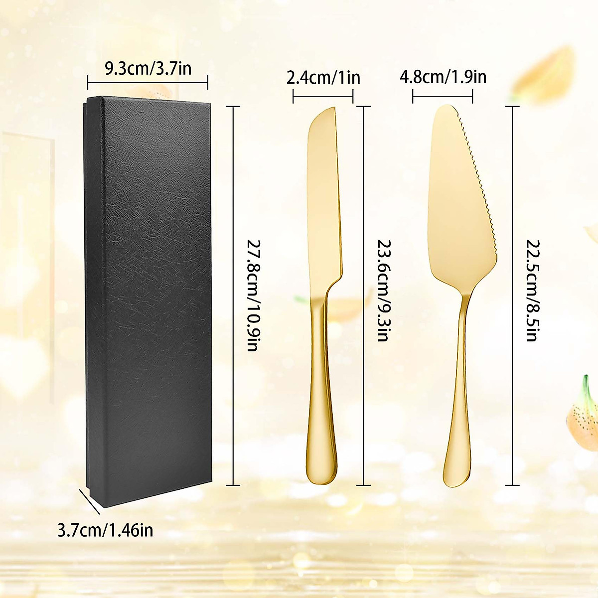 Zoyiancy Wedding Cake Knife and Server Set, Gold Cake Cutting Set, Stainless Steel Cake Cutter Slicer, Cake Cutter Set for Wedding, Birthday, Parties and Events