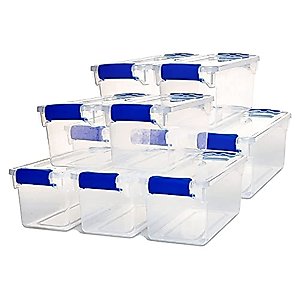 HOMZ 7.5 Quart Clear Plastic Stackable Storage Container Tote with Secure Latching Lid for Home and Office Organization, 10 Pack