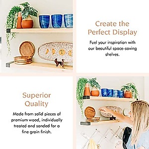 Willow & Grace Wooden Rustic Farmhouse Easily Mounted Floating Wall Shelves for Home Living Rooms and Bedrooms, Natural, 36 Inch, (Set of 2)