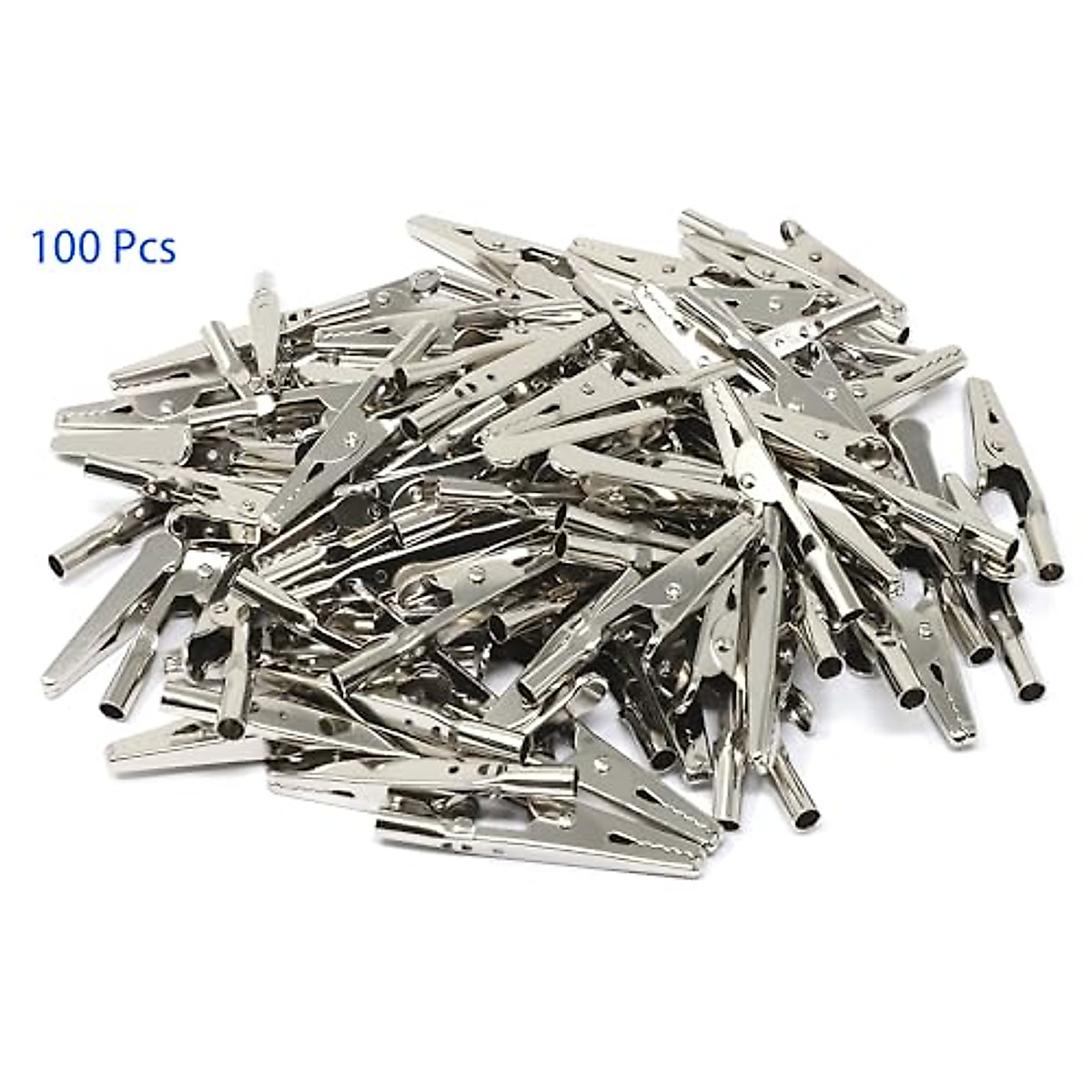 iexcell 100 Pcs 2 Inches / 51 mm Steel Alligator Clips Crocodile Clamps, Silver Tone Nickel Plated, Come in a Plastic Case
