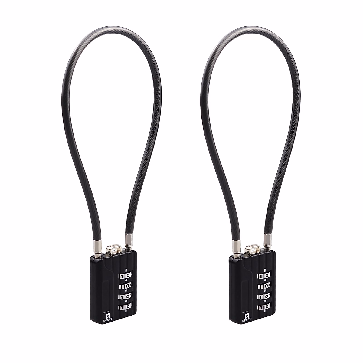 RESET-201 (2 Pack) 4 Digit Combination Padlock with 12 inch (30cm) Steel Cable,Cable Lock for Trash Can, Locker, Gym Locker, Luggage, Suitcase, Gun Case, Trigger,Helmet, 5mm Diameter, Black